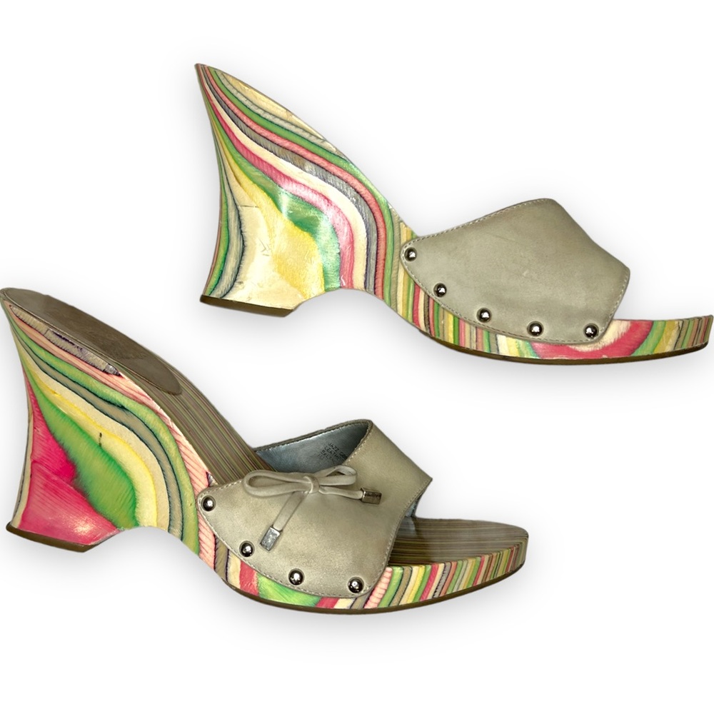Mia Y2k Rainbow Marble Wedge Slip On Sandal Heels - Gem